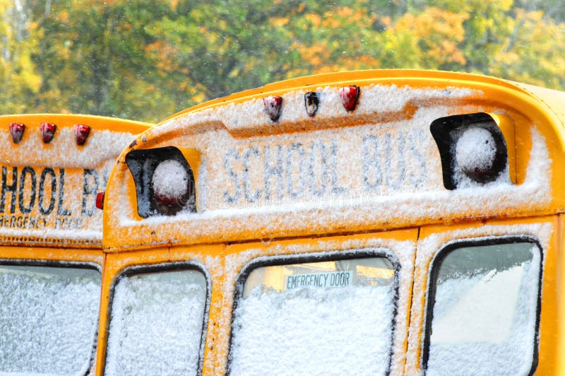 School Bus Driving Down a Snow Covered Rural Road - 3 Stock Photo ...