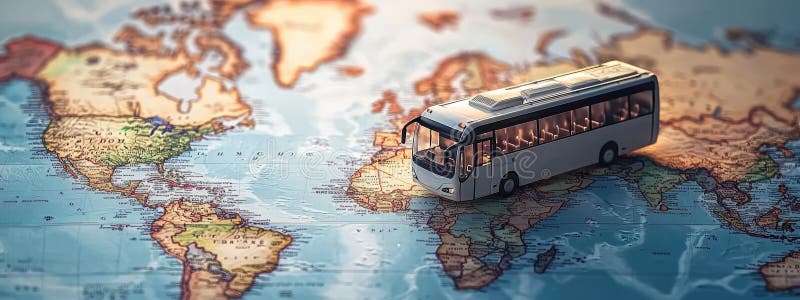 Bus on World Map Travel Concept. Selective Focus Stock Image - Image of ...