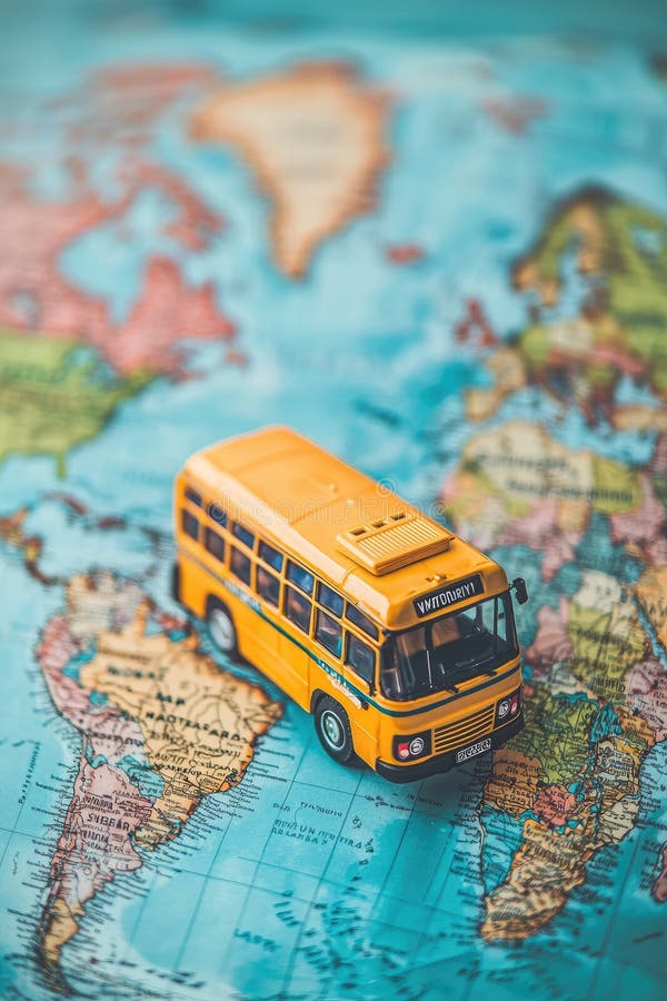 Bus on World Map Travel Concept. Selective Focus Stock Photo - Image of ...