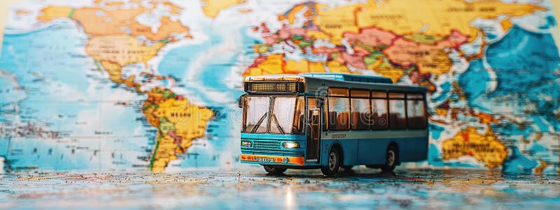Bus on World Map Travel Concept. Selective Focus Stock Image - Image of ...