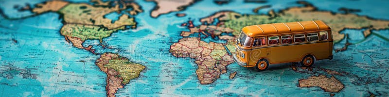 Bus on World Map Travel Concept. Selective Focus Stock Photo - Image of ...