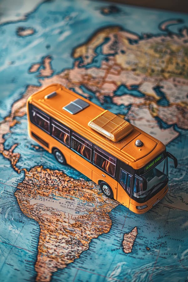 Bus on World Map Travel Concept. Selective Focus Stock Image - Image of ...