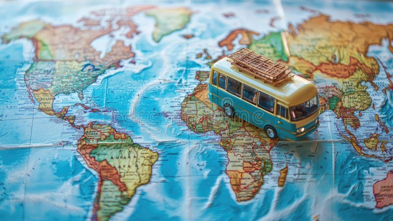 Bus on World Map Travel Concept. Selective Focus Stock Image - Image of ...