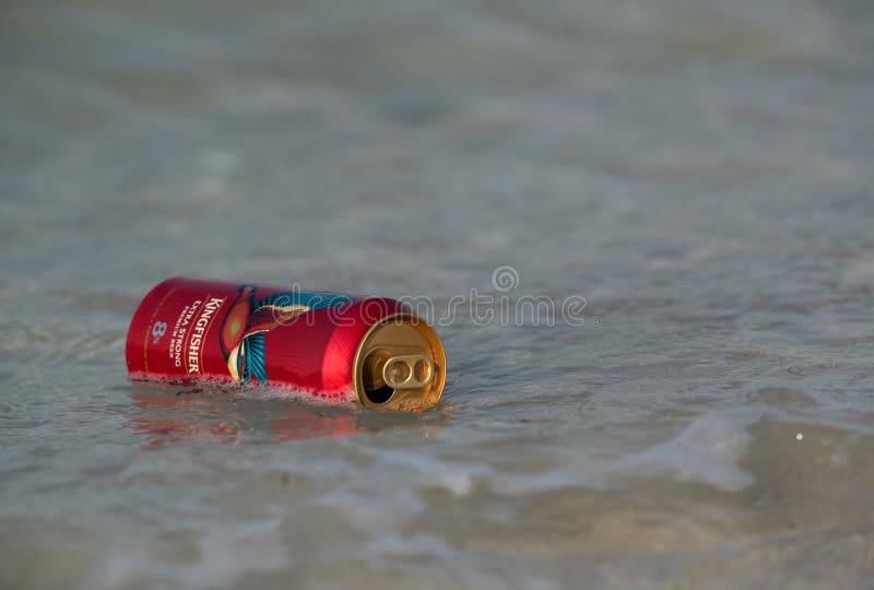 Busaiteen, Bahrain - August 21: a Empty Beer Can Floating in the Sea ...