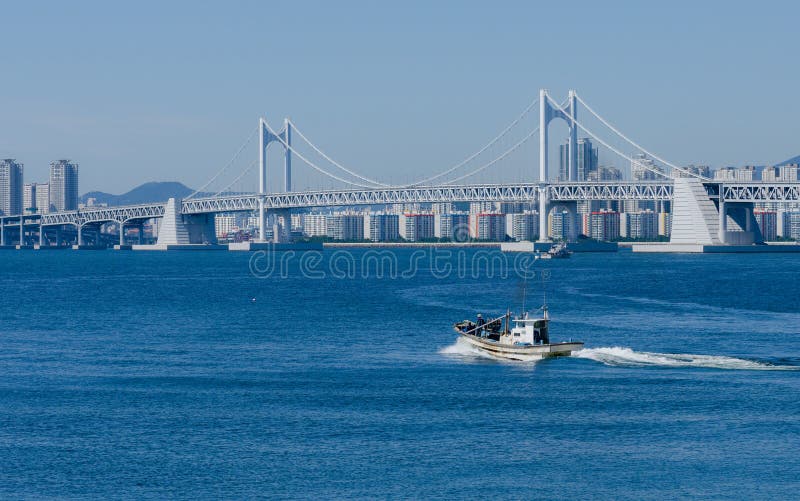 Busan City and Gwangwan Bridge in HaeUnDae in Korea Stock Photo - Image ...