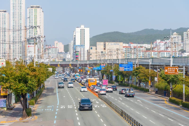 BUSAN, KOREA,OCTOBER 29, 2019: View of a Main Road in the Center of ...