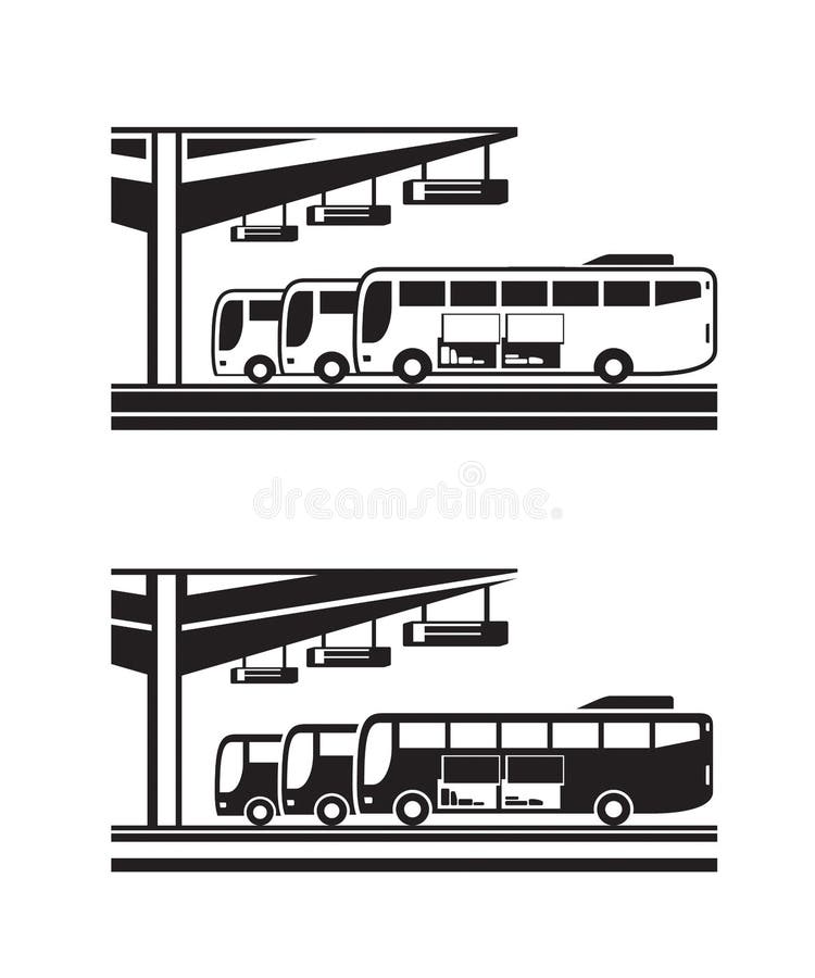 Buses Arranged for Departure from Station Stock Vector - Illustration ...