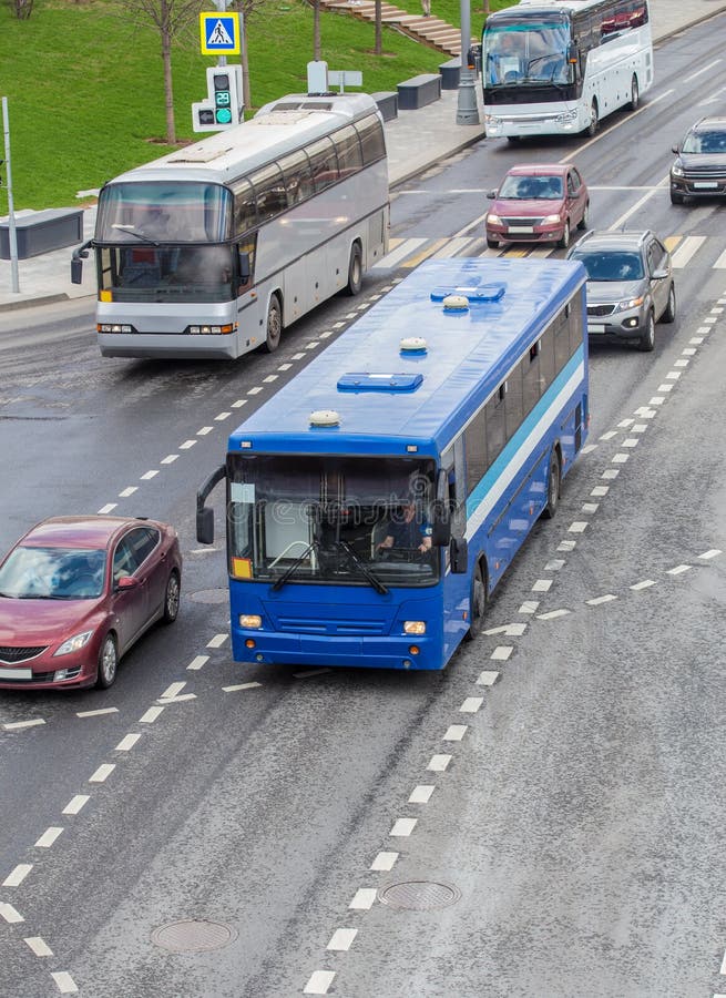 Buses and Cars Move on a Multi-lane Avenue Editorial Photography ...