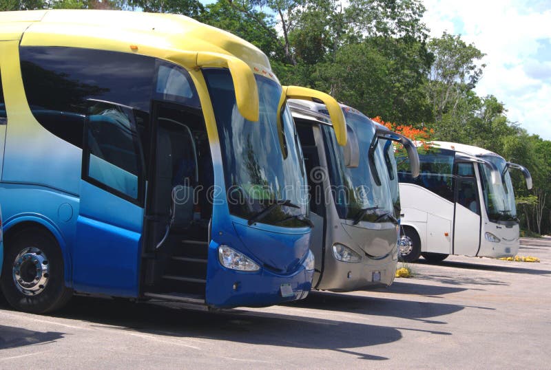 Buses. Coaches. Buses or Coaches Parked in a Car Park Stock Image ...