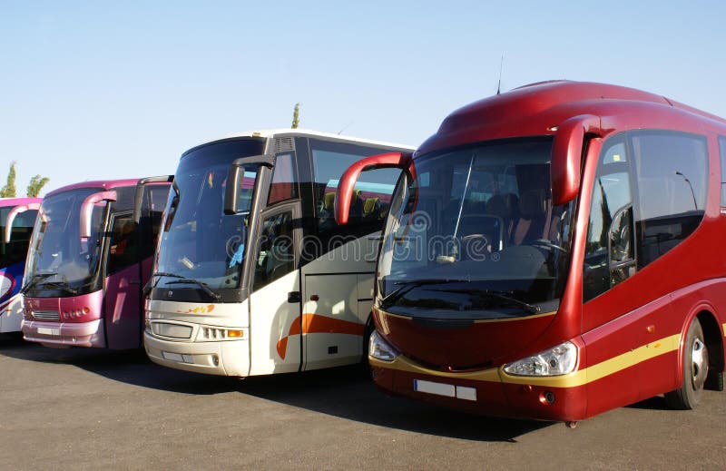 Buses or Coaches Parked in a Car Park Stock Photo - Image of tourism ...