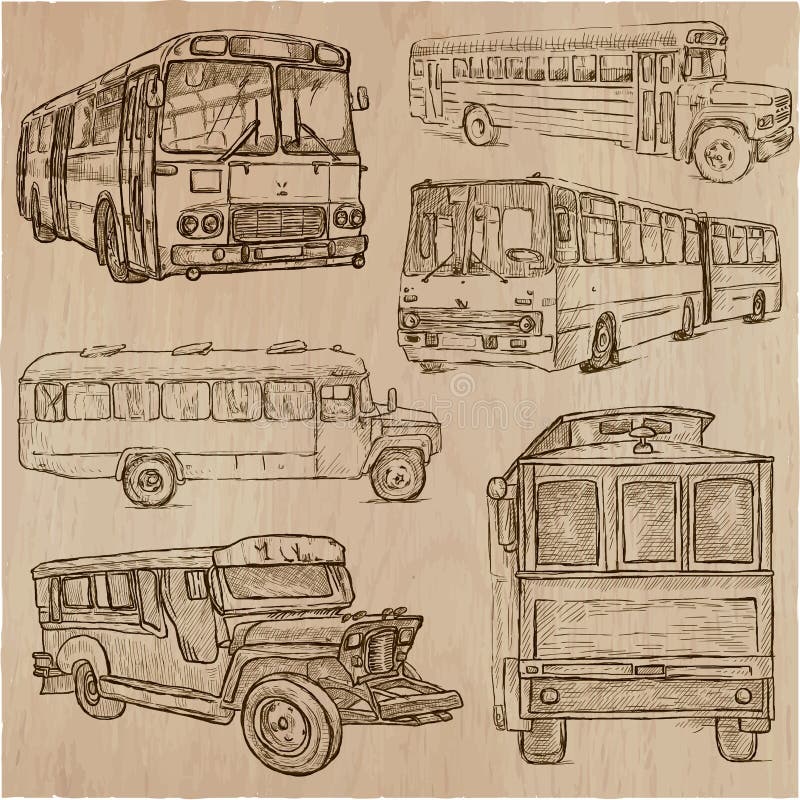 BUSES - an Hand Drawn Vector Collection. Freehand Sketching. Stock ...