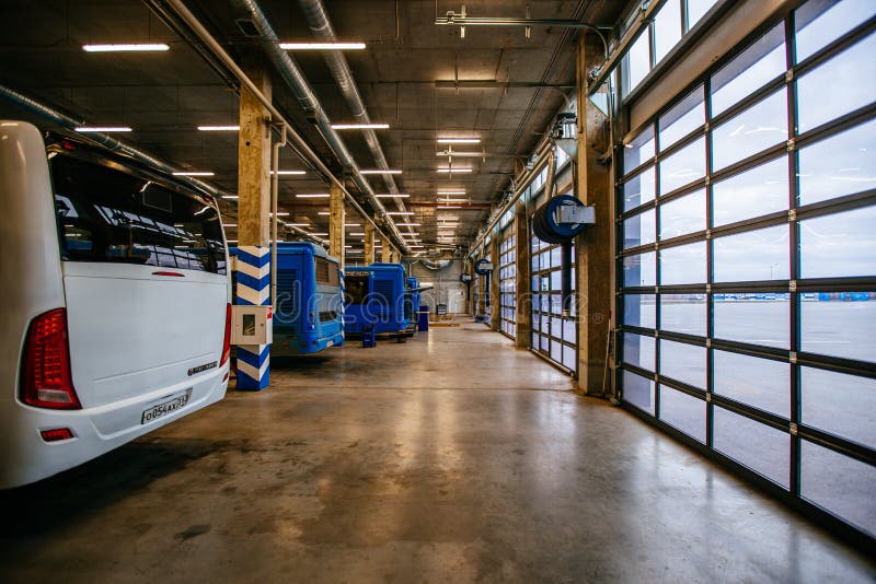 Buses in the Modern Repair Service Workshop Stock Image - Image of ...