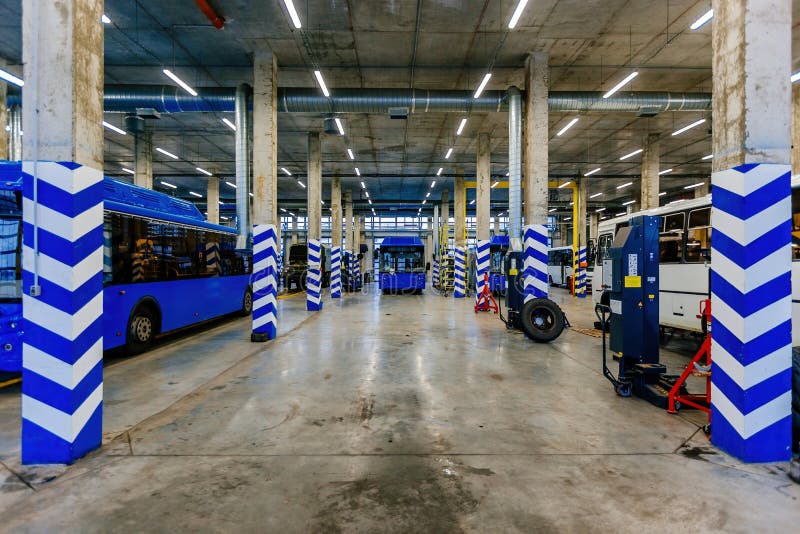 Buses in the Modern Repair Service Workshop Stock Photo - Image of ...