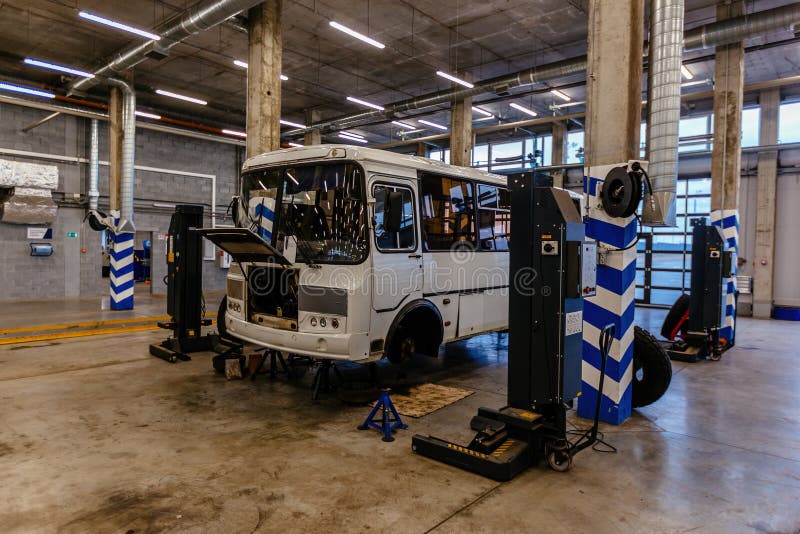 Buses in the Modern Repair Service Workshop Stock Photo - Image of ...