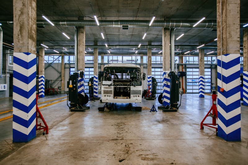 Buses in the Modern Repair Service Workshop Stock Photo - Image of ...