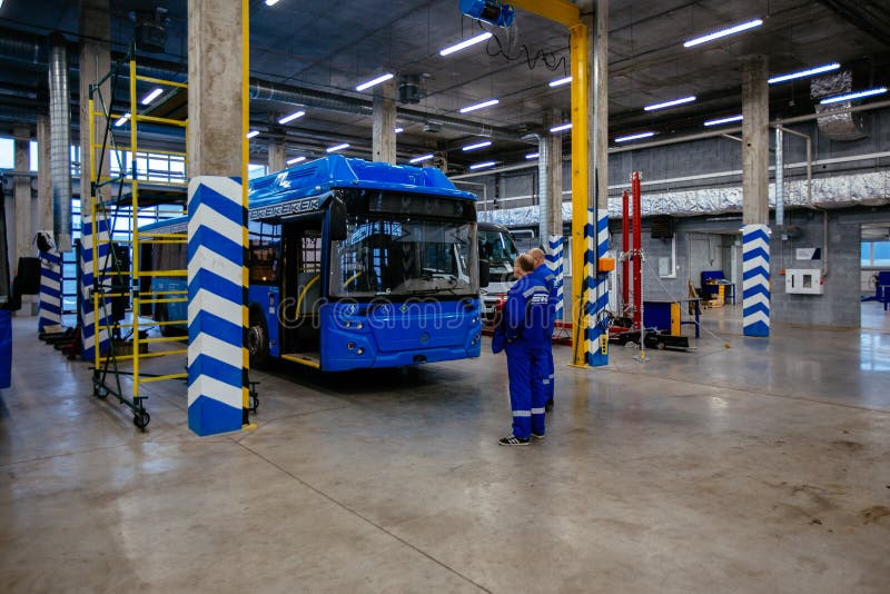 Buses in the Modern Repair Service Workshop Stock Photo - Image of ...
