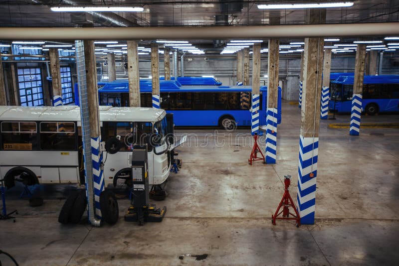 Buses in the Modern Repair Service Workshop Stock Image - Image of ...