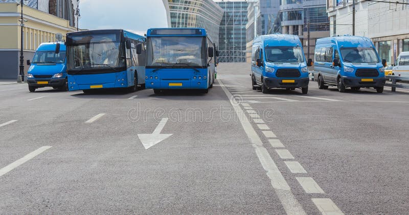 Buses Move Along a Multi-lane Avenue Stock Image - Image of passenger ...