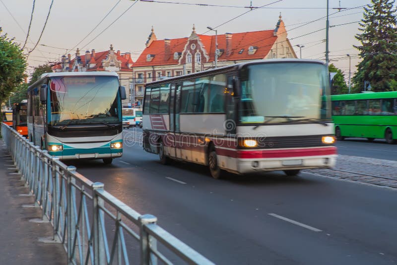 Buses Moving in the City Center Stock Image - Image of landmark ...