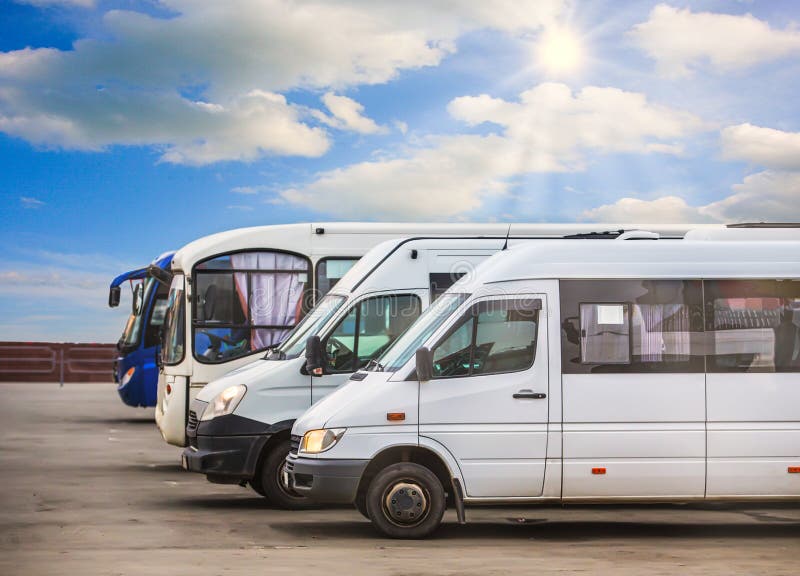 Buses on Parking on the Background of Cloudy Sky Stock Image - Image of ...