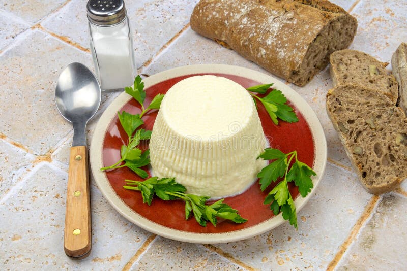 Bush Cheese in a Plate with Bread Stock Photo - Image of product ...