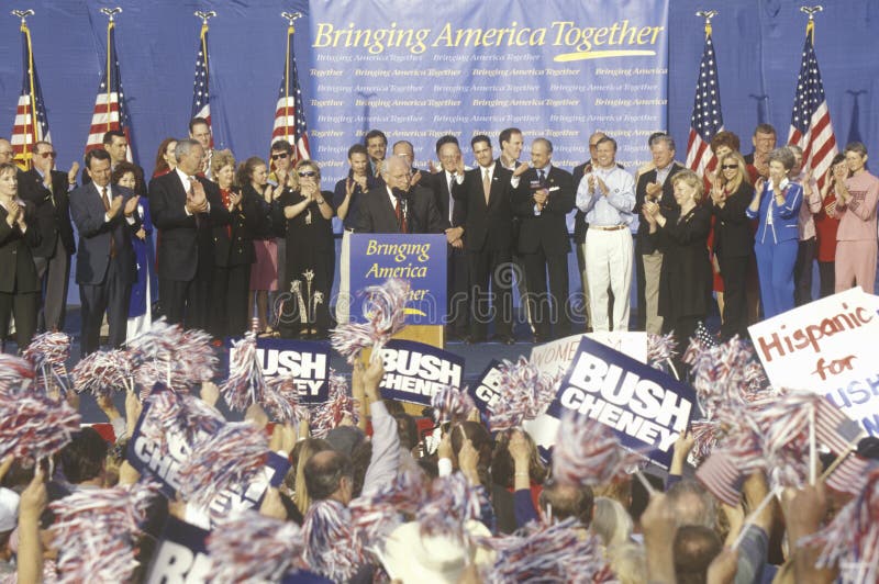 Bush/Cheney campaign rally editorial photo. Image of united - 26275741