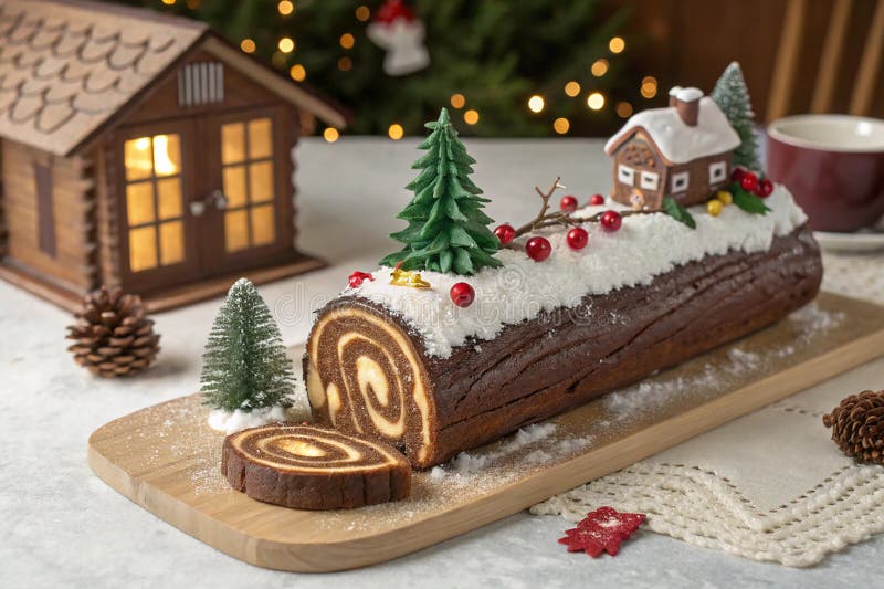 Bush De Noel Christmas Yule Log Cake Stock Illustration - Illustration ...