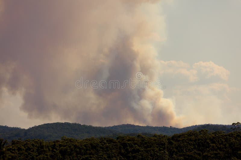 Bush Fire Smoke at Sunset in a Valley in the Blue Mountains in ...