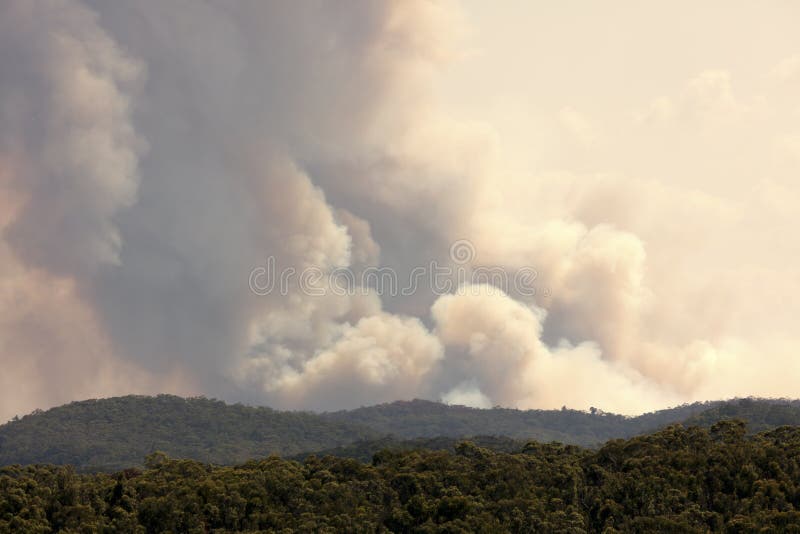 Bush Fire Smoke at Sunset in a Valley in the Blue Mountains in ...