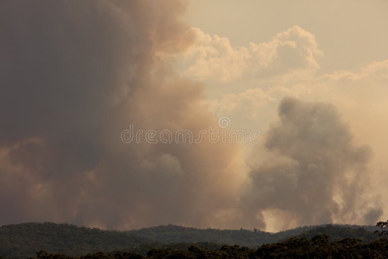 Bush Fire Smoke at Sunset in a Valley in the Blue Mountains in ...