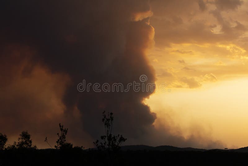 Bush Fire Smoke at Sunset in a Valley in the Blue Mountains in ...
