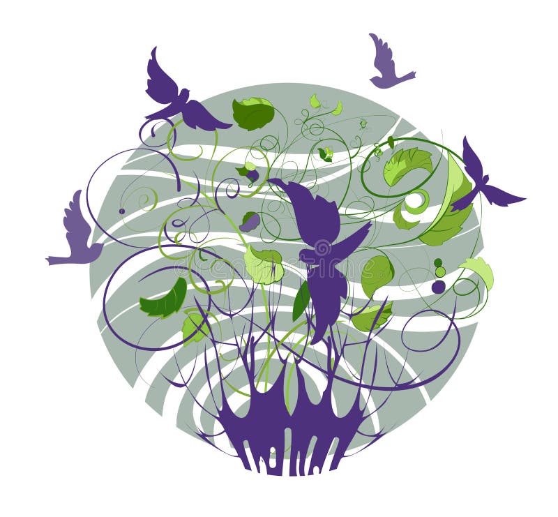 Bush and flying birds stock illustration. Illustration of flower - 60287759