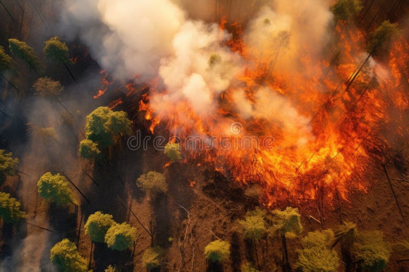 Bush Forest Wild Fire, Aerial Drone View Stock Illustration ...