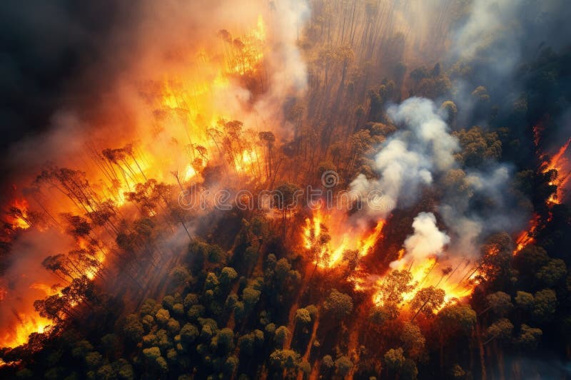 Bush Forest Wild Fire, Aerial Drone View Stock Illustration ...