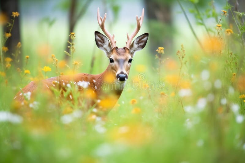 Bushbuck Nuzzling in a Wildflower Patch in Forest Stock Illustration ...