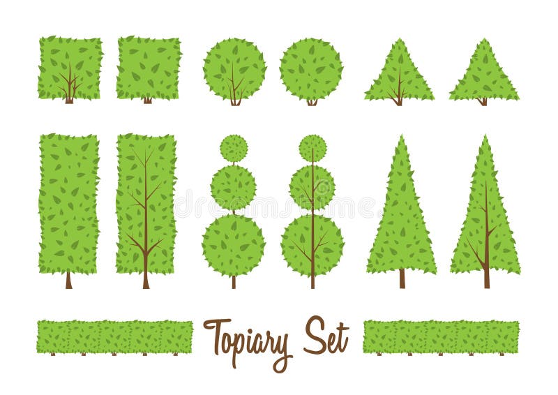 BushesTopiary Set. Different Basic Shape of Bushes, Trees. Stock Vector ...