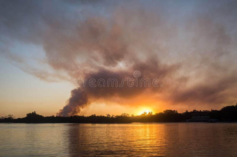 Bushfire Over the River in the Sky Stock Image - Image of lake ...