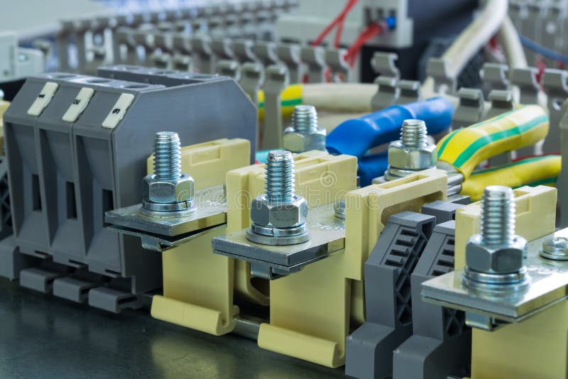 Bushing Terminals in Electrical Cabinet Stock Image - Image of light ...