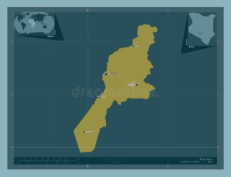 Busia, Kenya. Solid. Labelled Points of Cities Stock Illustration ...
