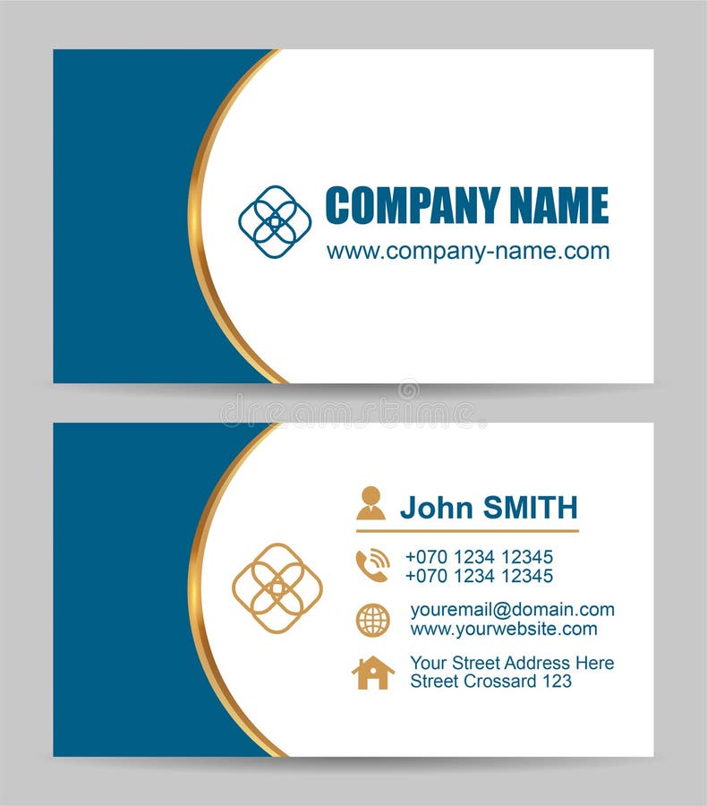 Abstract Blue, Gold and White Business Card Template with Abstract Logo ...