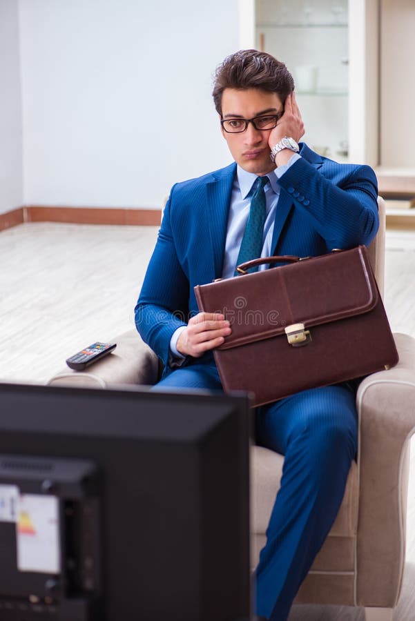 The Businesman Watching Tv in Office Stock Image - Image of film ...