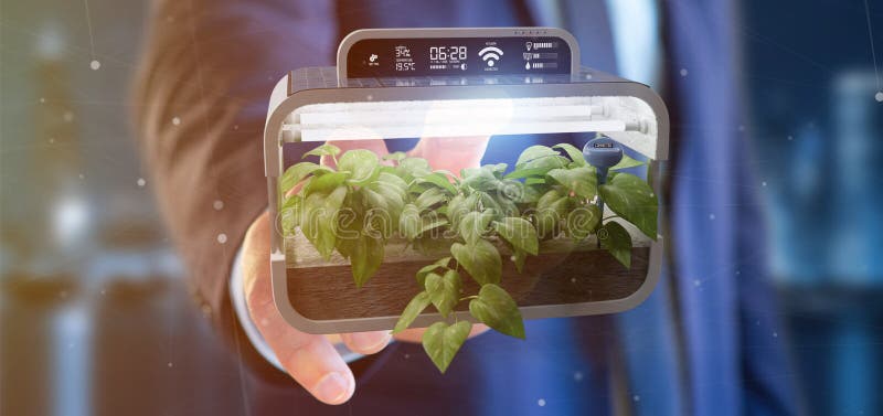 Businesmann Holding a Digital Vegetal Plant Connected Stock Photo ...