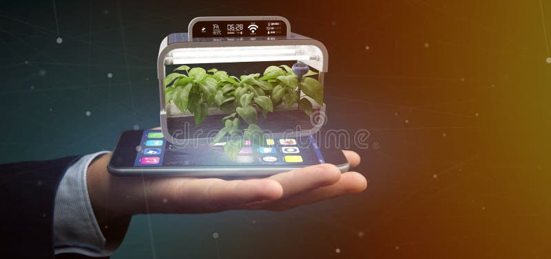 Businesmann Holding a Digital Vegetal Plant Connected Stock Image ...