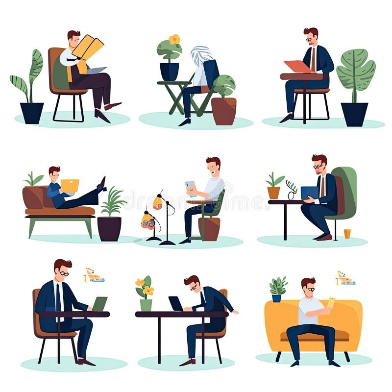 A Businesmen Flat Vector Illustration daily Activities Working on White ...