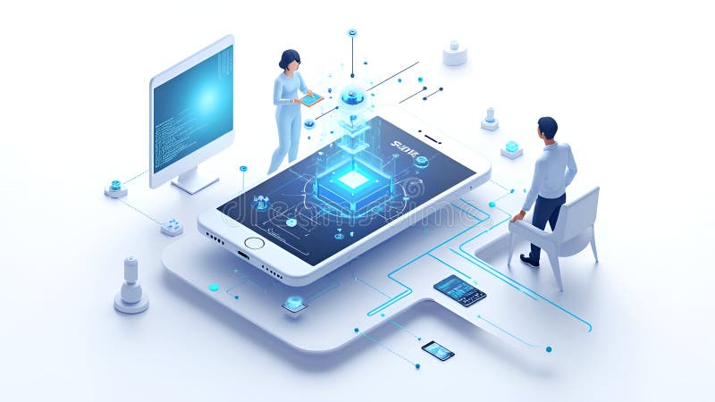 Business Abstract Tech Objects Background on White Stock Illustration ...