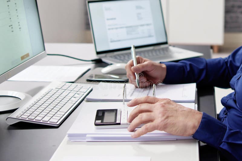 Business Accountant Using Computer on Desk Stock Image - Image of bill ...