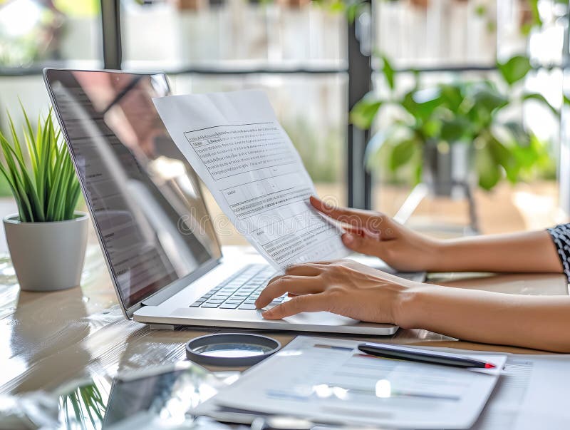 Business Accountant Using Electronic Bill on Laptop Computer Stock ...