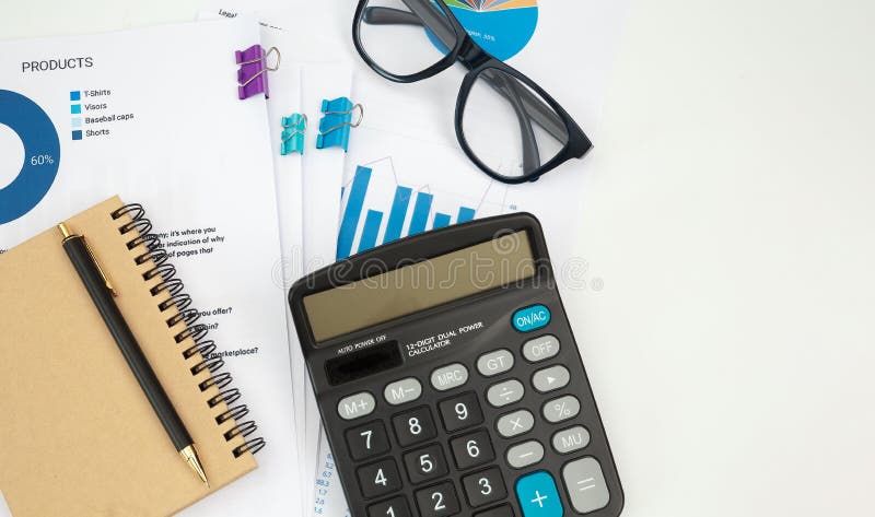 Business Accounter Working with Documents and Calculator on White ...