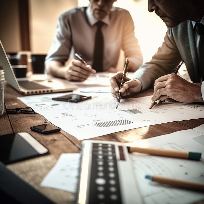 Business Accounting Team Meeting in Room Office Using Pen Pointing at ...