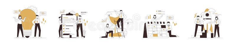 Business Activities Illustration Bundle Set. Men and Women Taking Part ...